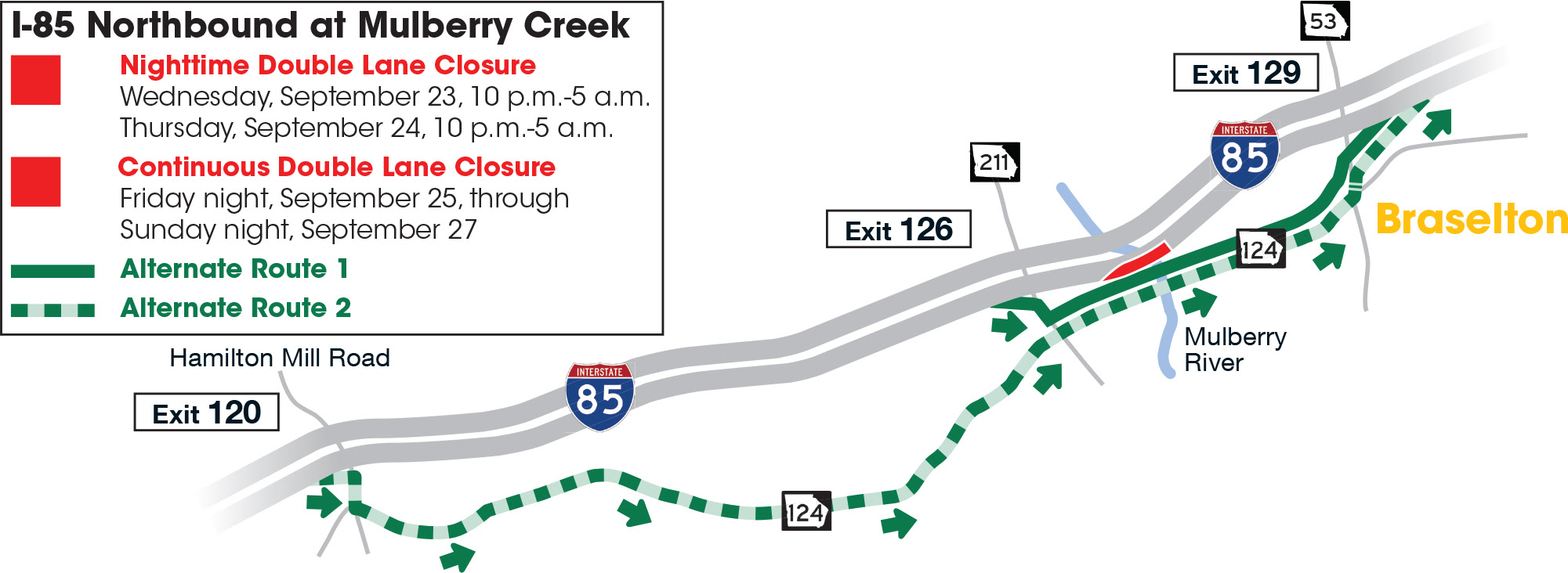Upcoming double-lane closures on I-85 widening project - Now Habersham