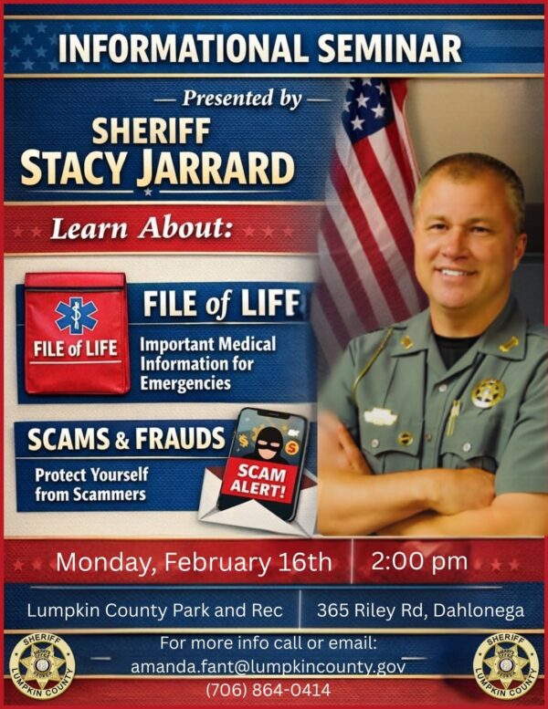 Lumpkin sheriff to host scam prevention, File of Life seminar Feb. 16 ...